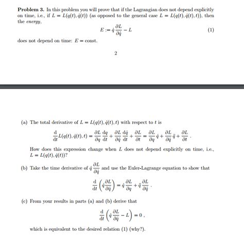 Solved In This Problem You Will Prove That If The Lagrangian Chegg