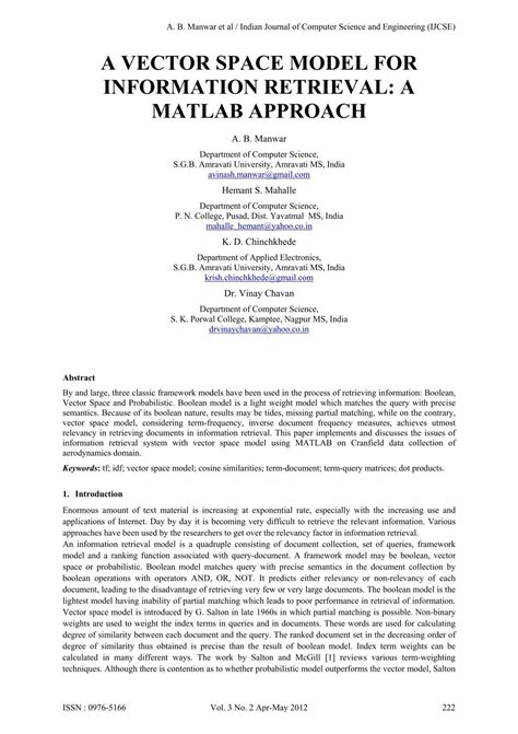 A Vector Space Model For Information Retrieval A Matlab Approach