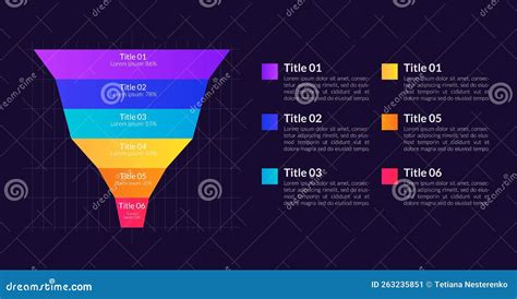 Website Conversion Infographic Funnel Chart Design Template For Dark