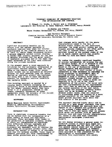 Pdf Tendency Modeling Of Semibatch Reactors For Optimization And Control