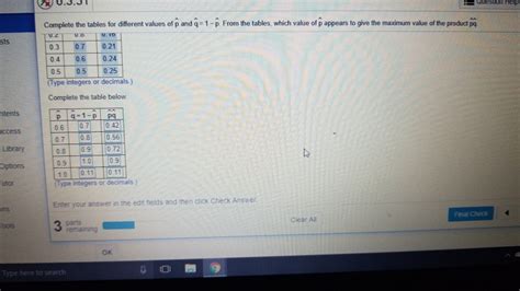Solved S S Complete The Tables For Different Values Of P Chegg Com