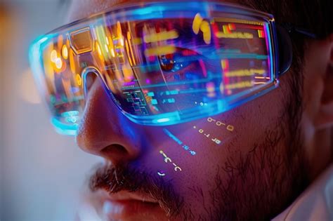 Closeup Portrait Of Caucasian Man Wearing Augmented Reality Glasses And
