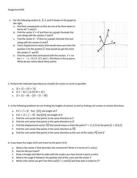 Assignment 10 Homework Assignment For The Following Vectors 𝑎⃗