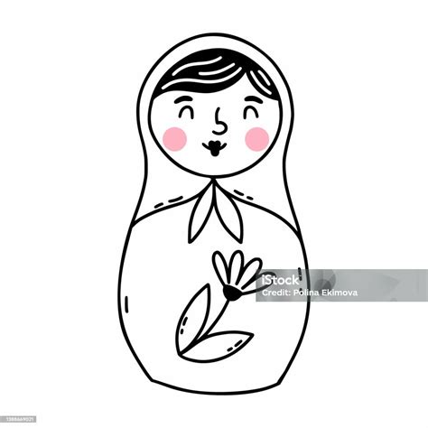 귀여운 마트리오슈카 러시아어 인형 낙서 스타일의 벡터 그림입니다 어린이를위한 색칠 공부책 0명에 대한 스톡 벡터 아트 및 기타