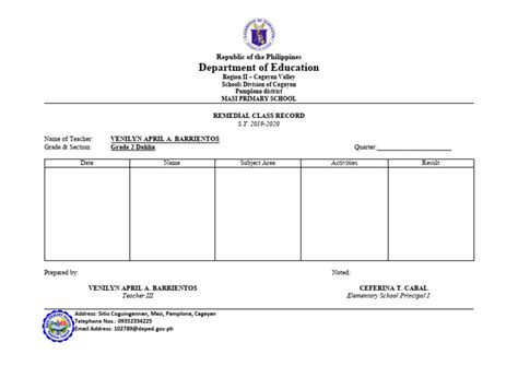 Remedial Class Record Pdf