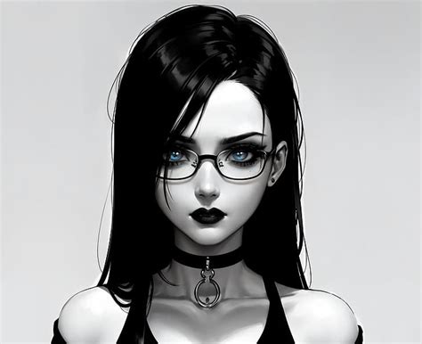 파란 눈 회색 배경 검은 머리 안경 소녀의 초상화 초커 Hd 배경 화면 Wallpaperbetter