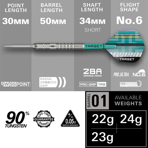 Target Hydro 01 90 Tungsten Darts Swiss Points 22g 23g 24g