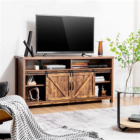 Costway 150cm Sliding Barn Door Tv Stand Farmhouse Flat Screen Console