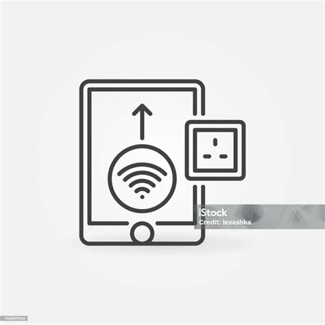 Wifi 및 영국 스마트 소켓 벡터 개요 아이콘이 있는 태블릿 0명에 대한 스톡 벡터 아트 및 기타 이미지 0명 날씬한 누름 버튼 Istock