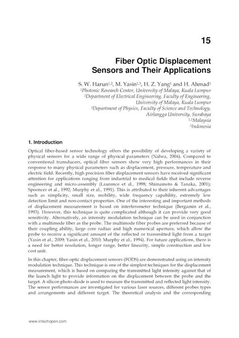 Pdf Fiber Optic Displacement Sensors And Their Applications15