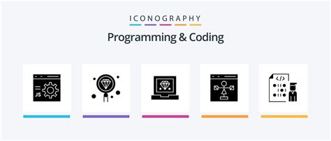 Programming And Coding Glyph 5 Icon Pack Including Development Coding