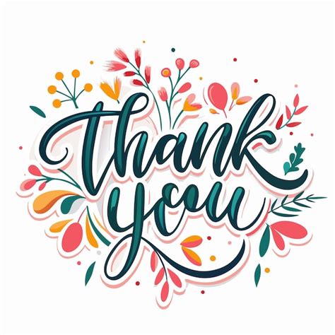 Thank You Floral Lettering Design With Colorful Flowers Premium Ai Generated Vector
