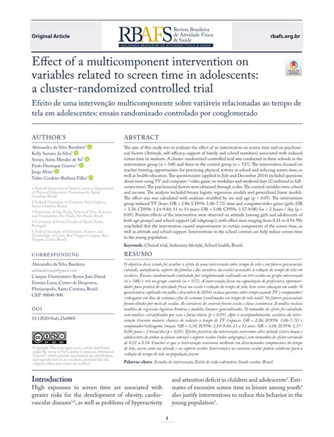Pdf Effect Of A Multicomponent Intervention On Variables Related To Screen Time In Adolescents