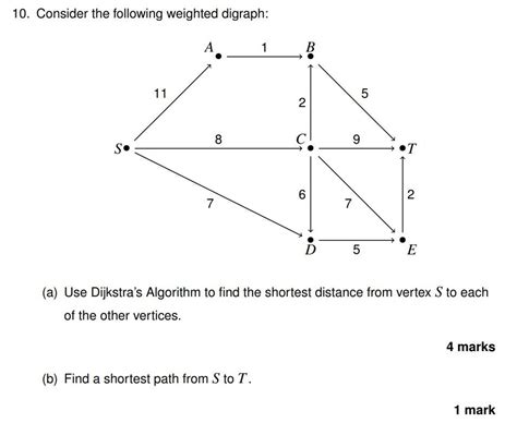 Solved 10 Consider The Following Weighted Digraph A Use