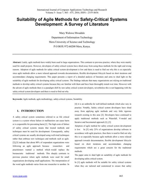 Suitability Of Agile Methods For Safety Critical Systems Development A