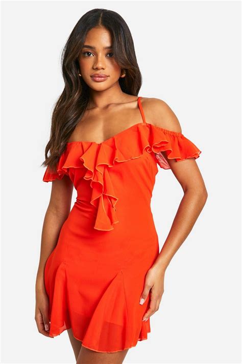 Chiffon Cold Shoulder Mini Dress Boohoo Uk