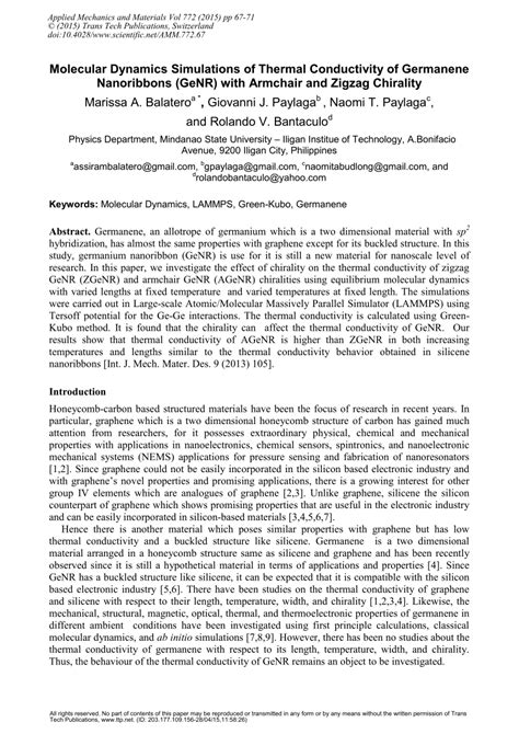 Pdf Molecular Dynamics Simulations Of Thermal Conductivity Of Germanene Nanoribbons Genr