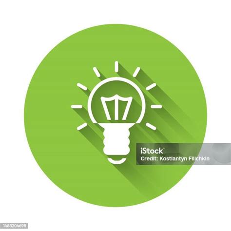 긴 그림자로 고립 된 아이디어 아이콘의 개념과 흰색 전구 에너지와 아이디어 기호 영감 개념 녹색 원 버튼입니다 벡터 0명에 대한 스톡 벡터 아트 및 기타 이미지 Istock