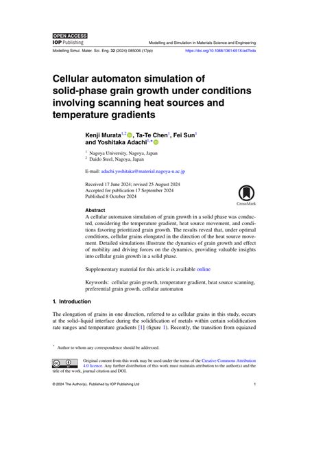 Pdf Cellular Automaton Simulation Of Solid Phase Grain Growth Under Conditions Involving
