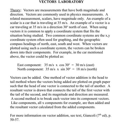 Solved VECTORS LABORATORY Theory Vectors Are Measurements Chegg