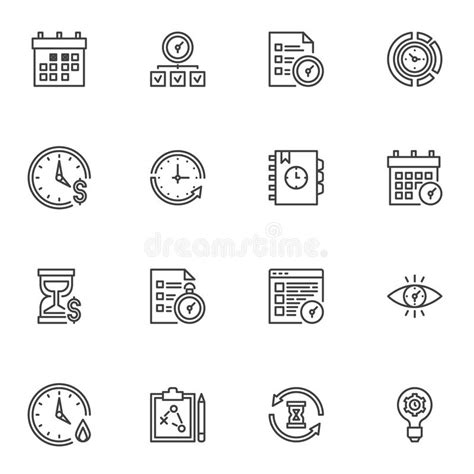 Time Management Line Icons Set Stock Vector Illustration Of Management Line 187832911