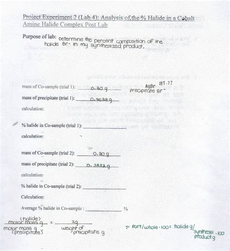 Analysis Of The Of Halide In A Cobalt Amine Halide