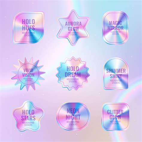 그라디언트 홀로그램 스티커 프리미엄 벡터