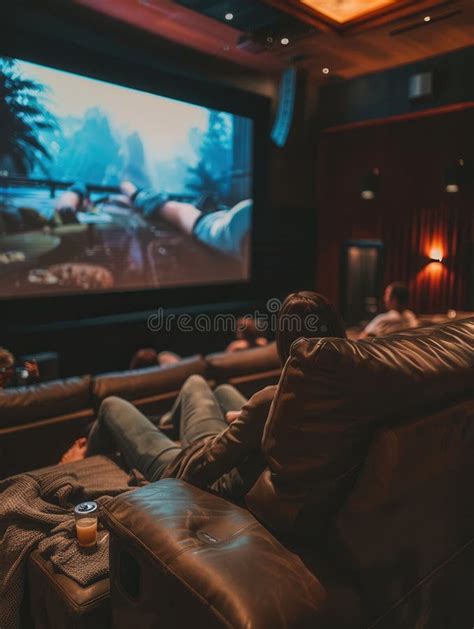 Guests Relax In Plush Seats While Watching An Engaging Film On A Big