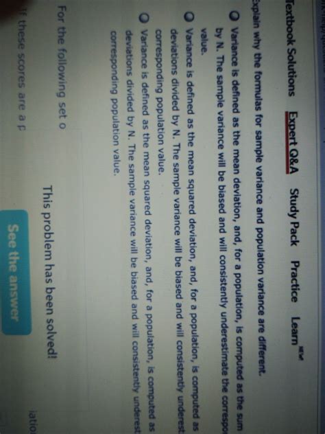 Solved Explain Why The Formulas For Sample Variance And