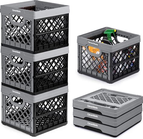 Clevermade Collapsible Milk Crate Stone 3pk 25l 6 Gal Stackable