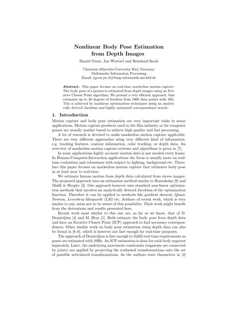 Pdf Nonlinear Body Pose Estimation From Depth Images
