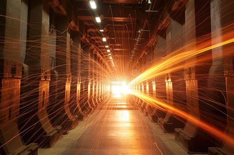 Long Exposure Of Particle Beams Path Inside Chamber Stock Illustration