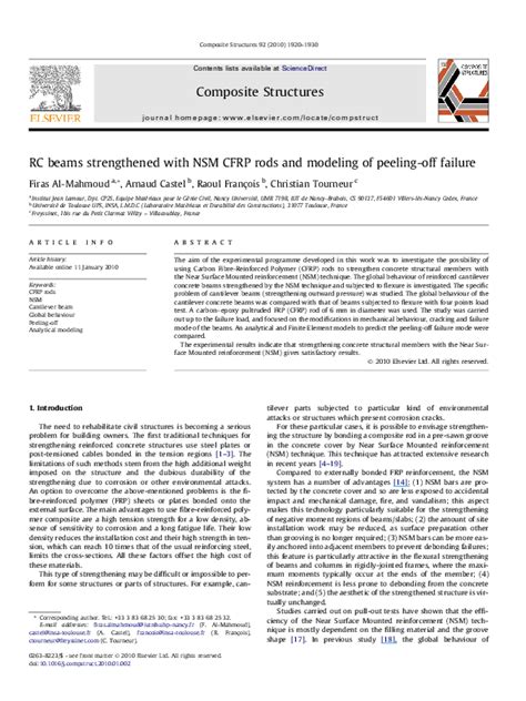 Pdf Rc Beams Strengthened With Nsm Cfrp Rods And Modeling Of Peeling