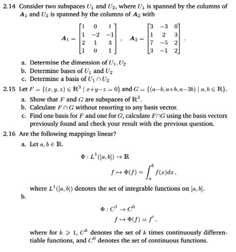 214 consider two subspaces u1 and uz where u is spanned by the columns