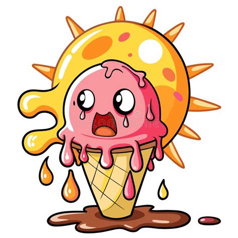 Cone Cream Ice Melting Sun Stock Illustrations 683 Cone Cream Ice
