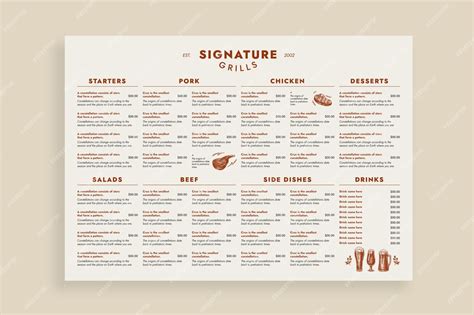 스테이크하우스 메뉴 템플릿 디자인 무료 벡터