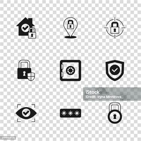 암호 보호 확인 표시가 있는 방패 잠금 안전 집 아래 및 보안 잠금 아이콘을 설정합니다 벡터 검은색에 대한 스톡 벡터 아트 및 기타 이미지 Istock