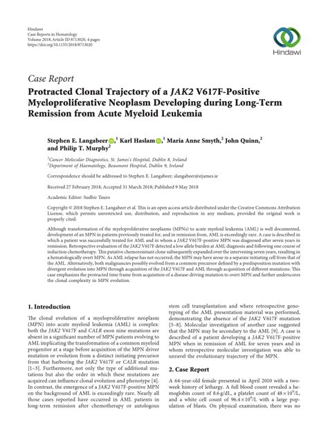 Pdf Protracted Clonal Trajectory Of A Jak2 V617f Positive