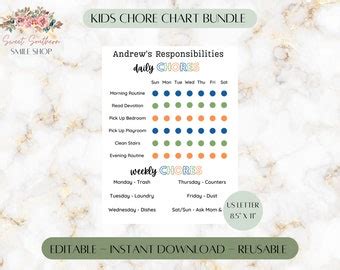 EDITABLE And PRINTABLE Weekly Chore Chart Etsy