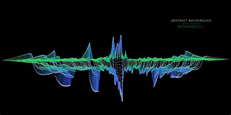 Abstract Background Color Graph Wireframe From Points And Noisy Audio Lines On Black Technology
