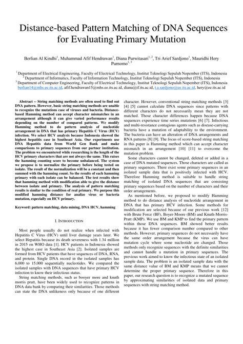 Pdf Distance Based Pattern Matching Of Dna Sequences For Evaluating