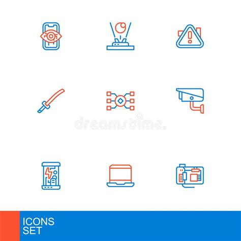 Set Line Motherboard Laptop Cryogenic Capsules Security Camera Katana Neural Network