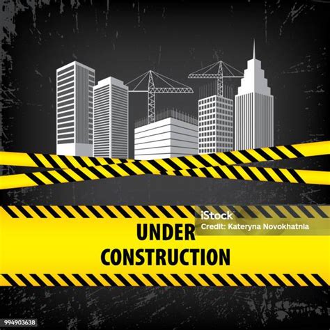 아래 검은 지상 배경에 건설 부호 웹사이트에 대 한 벡터 일러스트입니다 건설 현장에서 건물입니다 건물 및 노란색 줄무늬 테두리 벡터 일러스트 레이 션 건물의 과정입니다 벡터