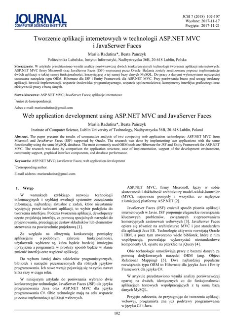 Pdf Web Application Development Using Aspnet Mvc And Javaserver Faces
