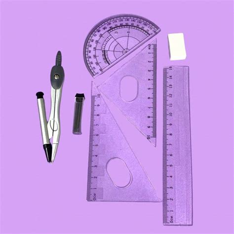 Kit Compasso Com Réguas Borracha E Grafite Conjunto Desenho Compasso