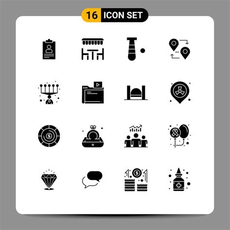 Set Of 16 Vector Solid Glyphs On Grid For Personal Pointer Spring Map Sport Editable Vector