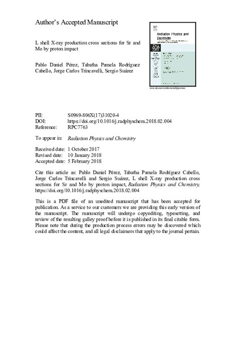 Pdf L Shell X Ray Production Cross Sections For Sr And Mo By Proton Impact