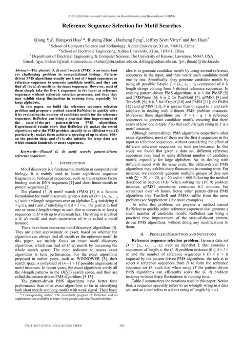 Pdf Reference Sequence Selection For Motif Searches