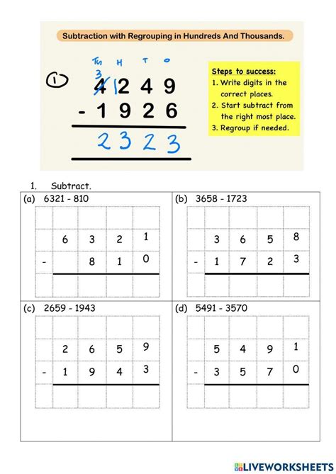 Subtraction With Regrouping In Hundreds And Tens Worksheet Live