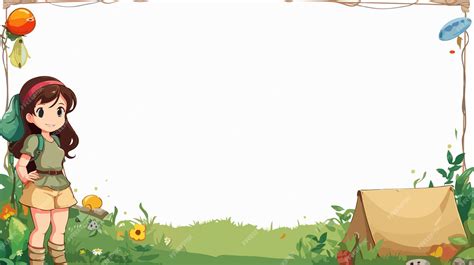 Summer Camp Border Template With Happy Girl Illustration Premium Ai